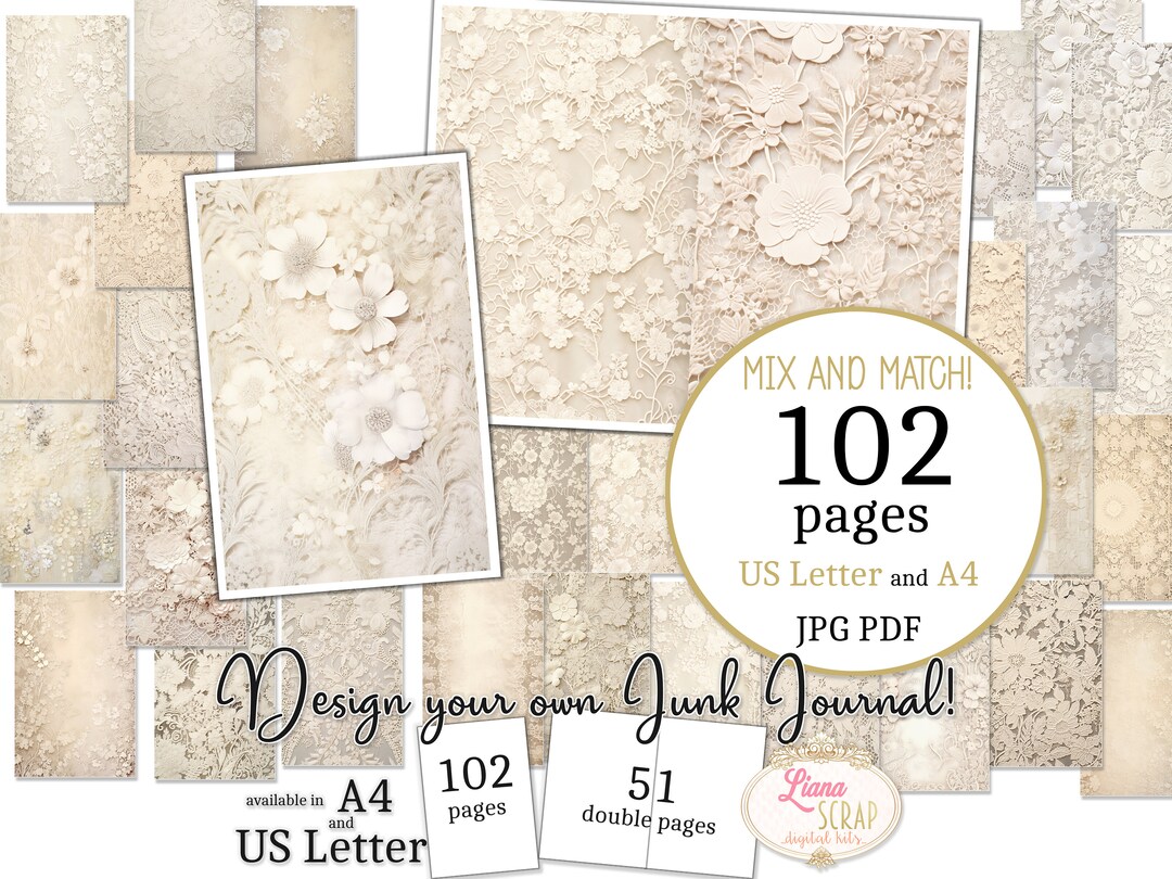 Junk Journal - Vintage Lace - US Letter and A4 Size, Mix and Match ...