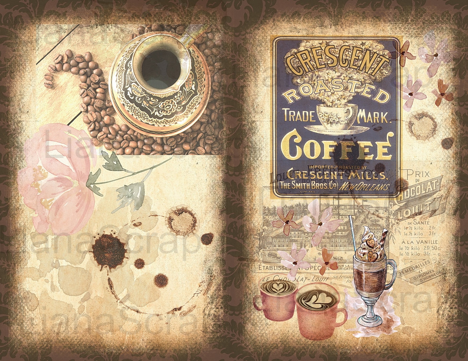 Chocolate and Coffee Junk Journal Digital Kit, Coffee Printable Journal ...