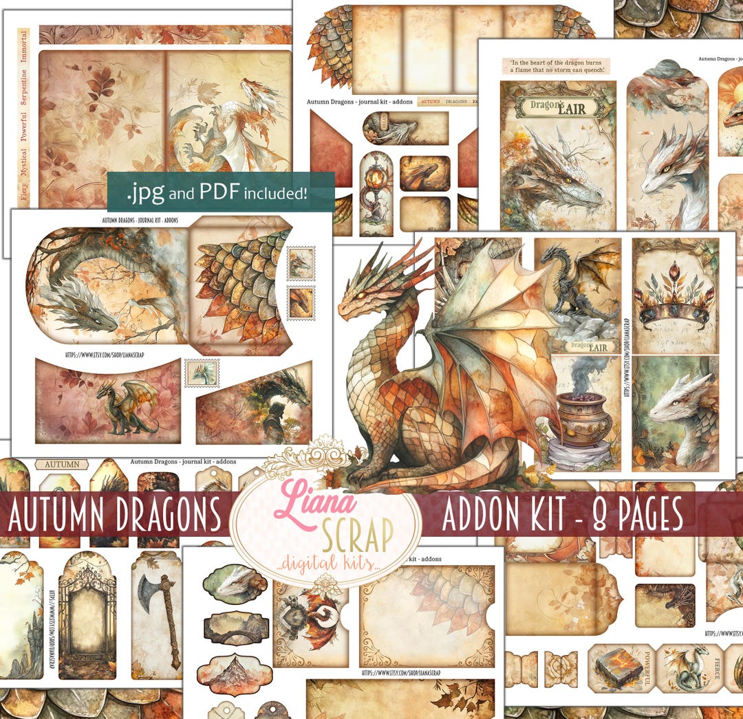 Autumn Dragons Junk Journal ADDON Kit, Fantasy Collage Printables ...