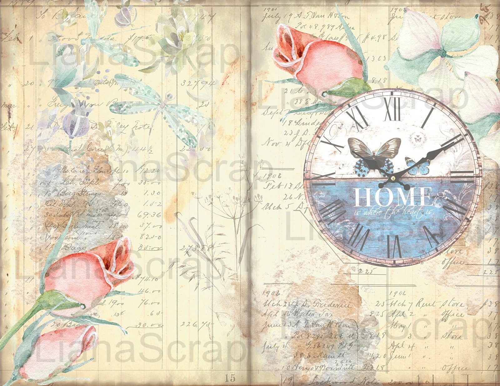 Vintage Clocks Junk Journal Digital Kit Printable Flowers and - Etsy