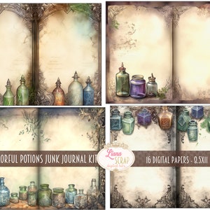Basic Colorful Potions Digital Paper for Junk Journals, Old Paper ...