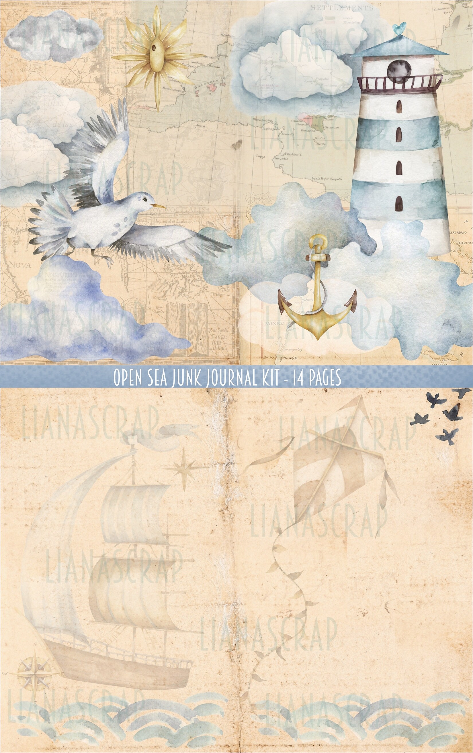 Open Sea Junk Journal Kit Digital Nautical Printables - Etsy