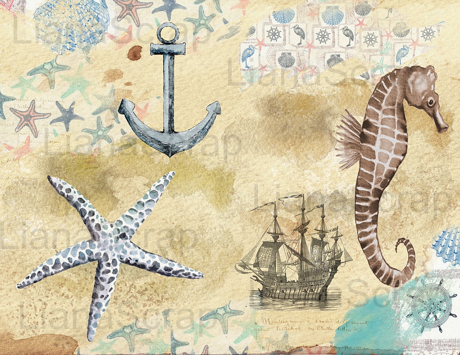 Coral and Shells Junk Journal Kit Sea Printables Nautical | Etsy