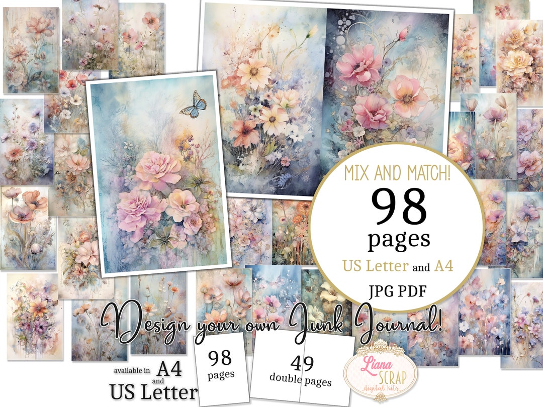 Junk Journal - Dreamy Botanicals - US Letter and A4 Size, Mix and Match ...