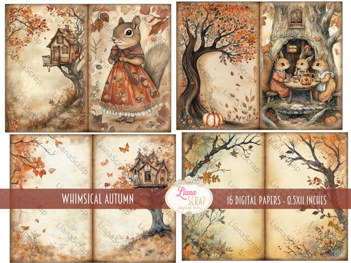 Whimsical Autumn Digital Junk Journal Kit, Autumn Collage Printable ...