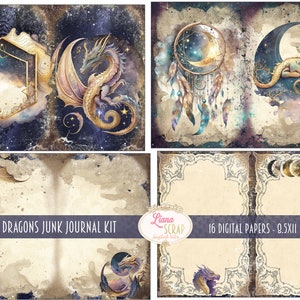Celestial Dragons Junk Journal Kit, Fantasy World Collage Printables ...