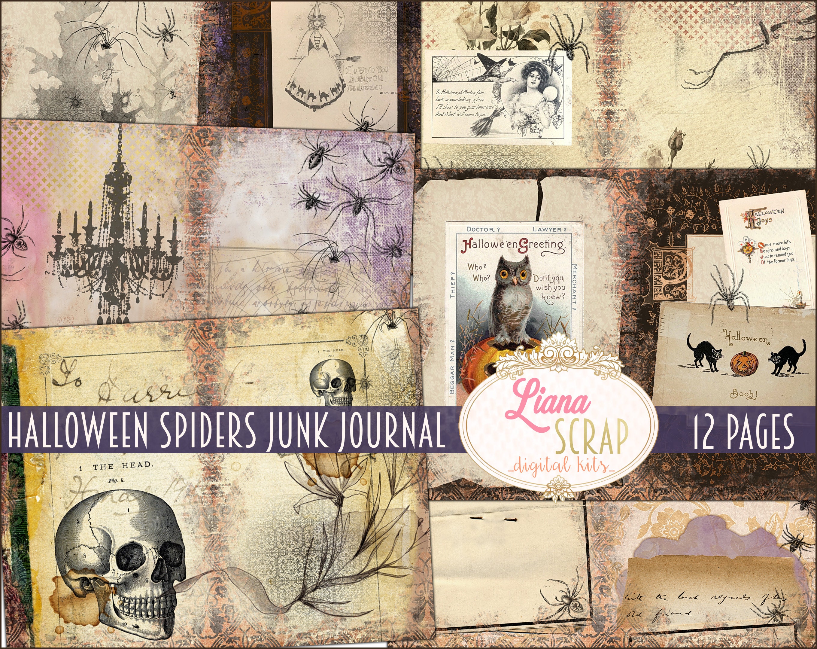 Halloween Spiders Junk Journal Digital Kit Printable Vintage - Etsy Canada