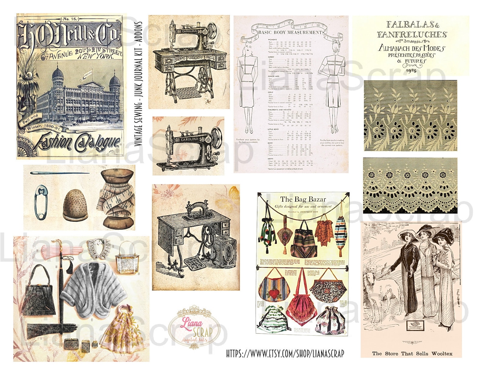 Vintage Sewing Ephemera Printables Sewing Digital Collage - Etsy