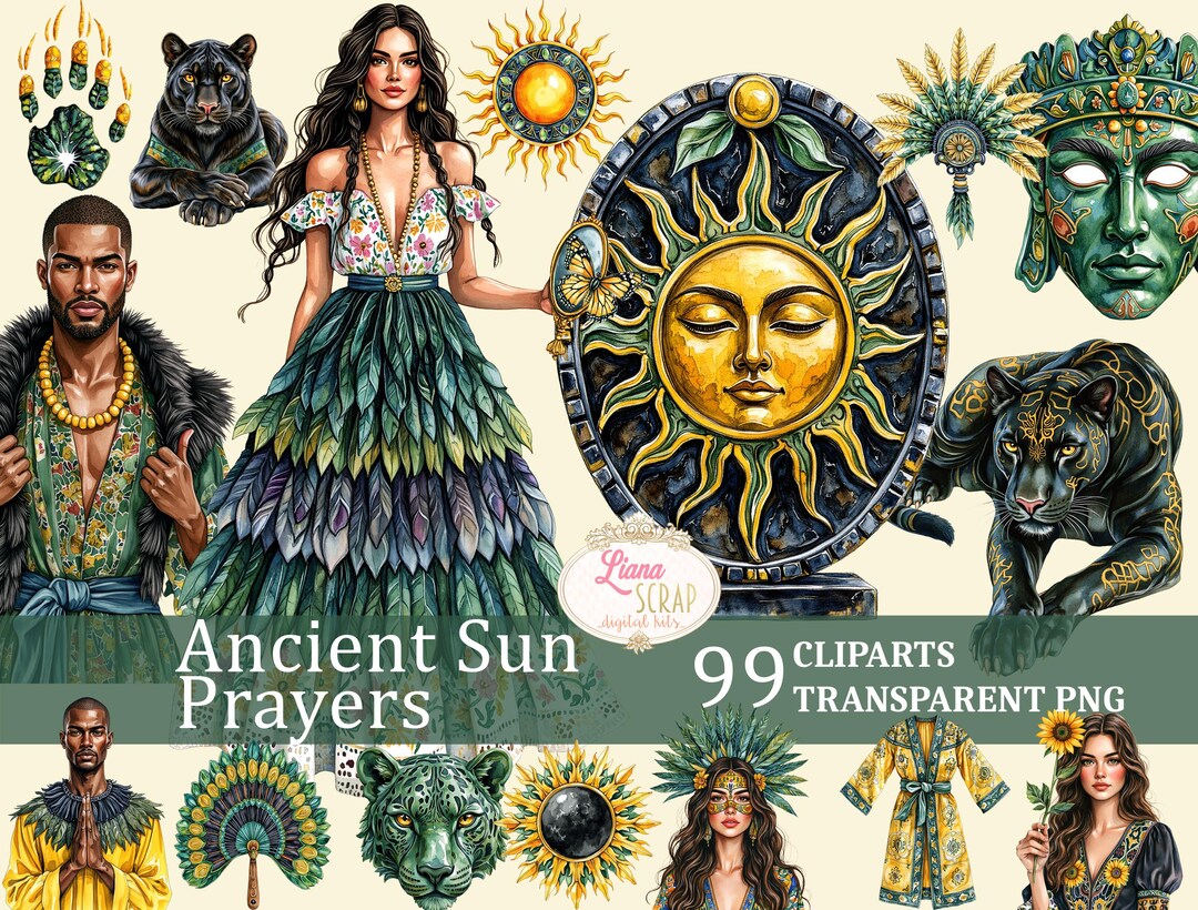 Ancient Sun Prayers - 99 Clipart Set - Boho Digital Art, PNG Graphics ...