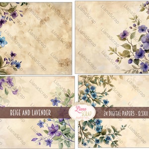 Beige and Lavender Vintage Paper, Digital Junk Journal Background, Junk ...