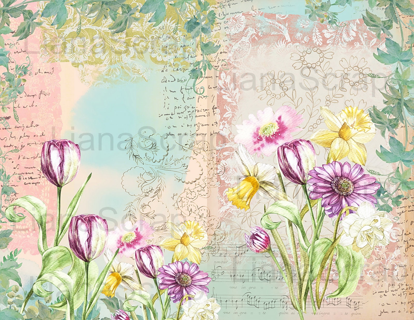 Spring Fling Printable Junk Journal Kit, Spring Flowers Digital Collage ...