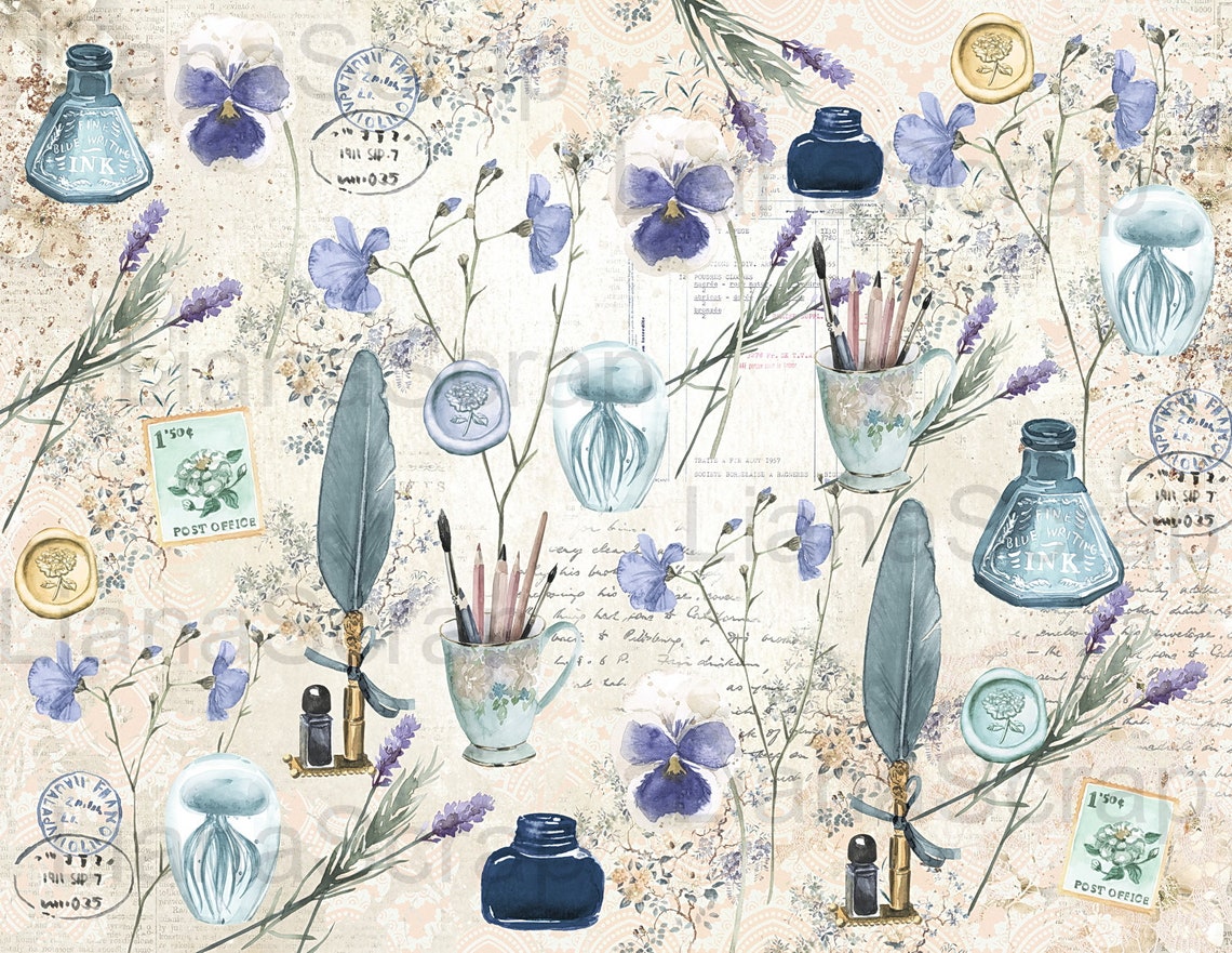 Writing Studio Background Collage Digital Kit Printable Books | Etsy