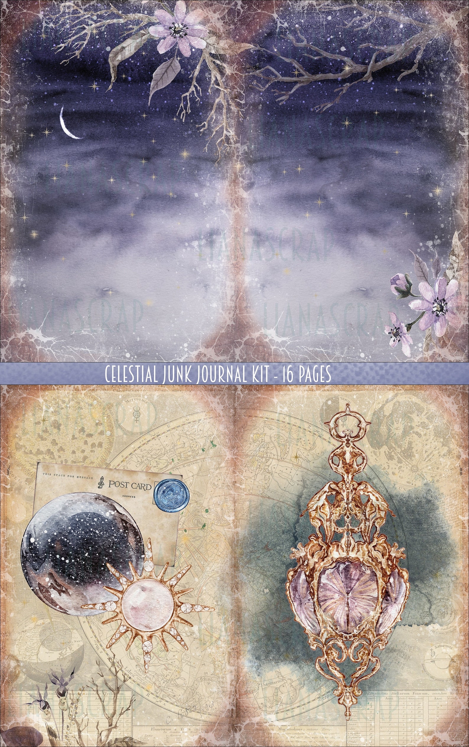 Celestial Junk Journal Digital Kit Printable, Astrology and Astronomy ...
