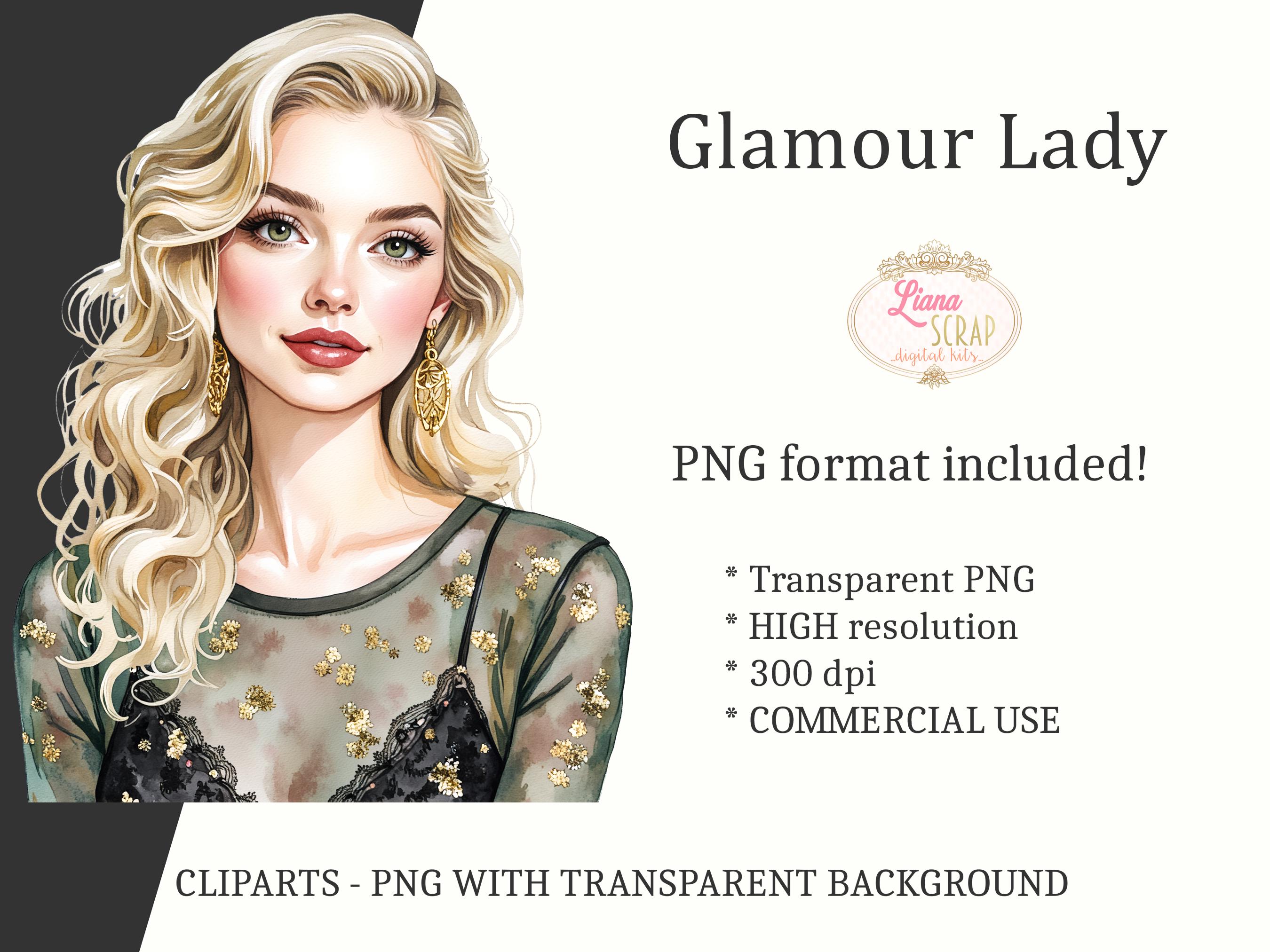 Glamour Lady Clipart, Fashion Illustration, Vintage Decor (104 PNG ...