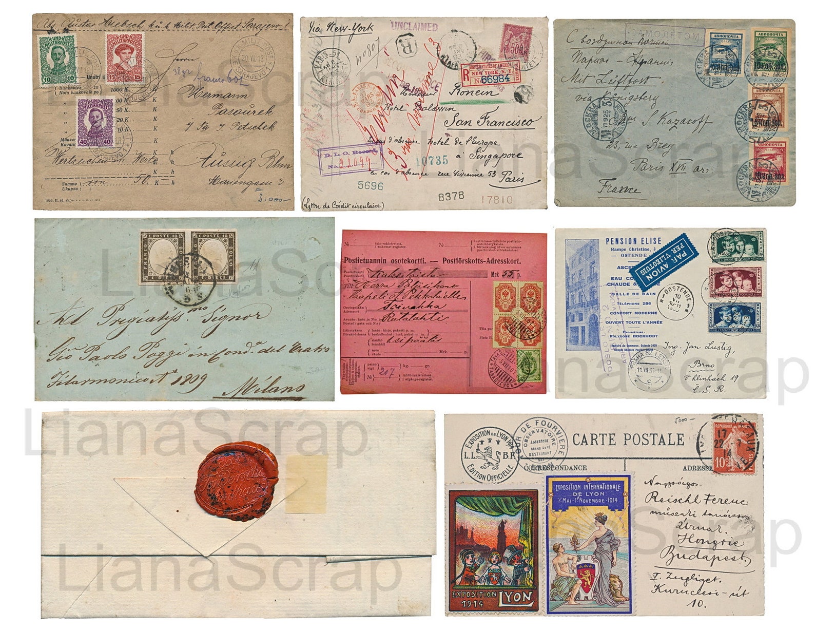 Vintage Ephemera Printables Digital Post Cards Envelopes and | Etsy