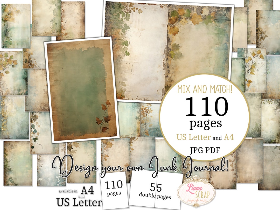 Junk Journal - Art Journal Leaves - US Letter and A4 Size, Mix and ...