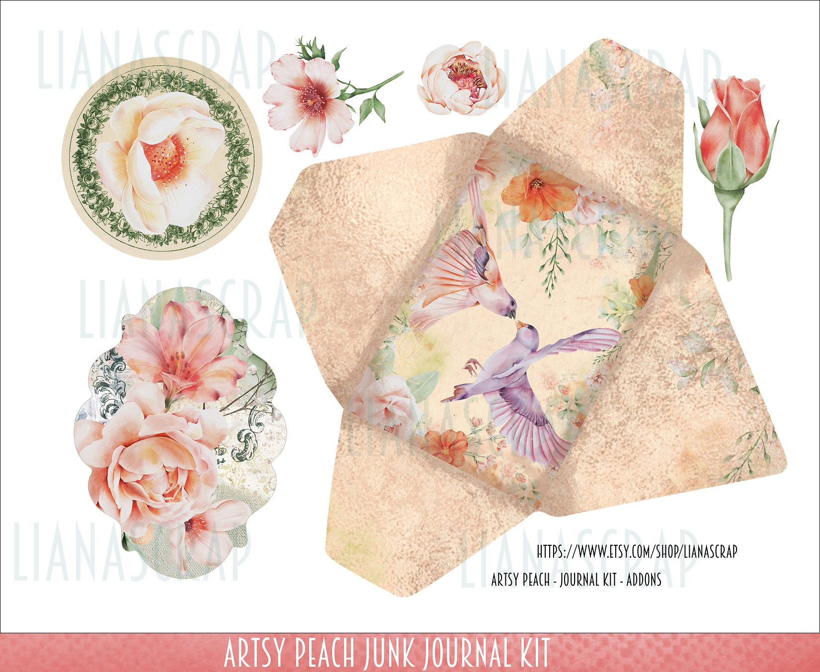 Artsy Peach Junk Journal Digital Kit Printable Flowers and - Etsy