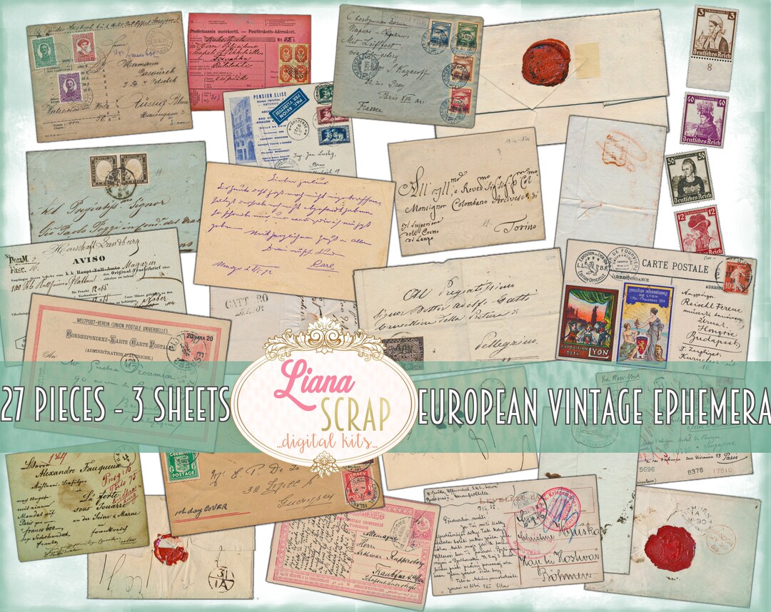Vintage Ephemera Printables, Digital Post Cards, Envelopes and Old ...