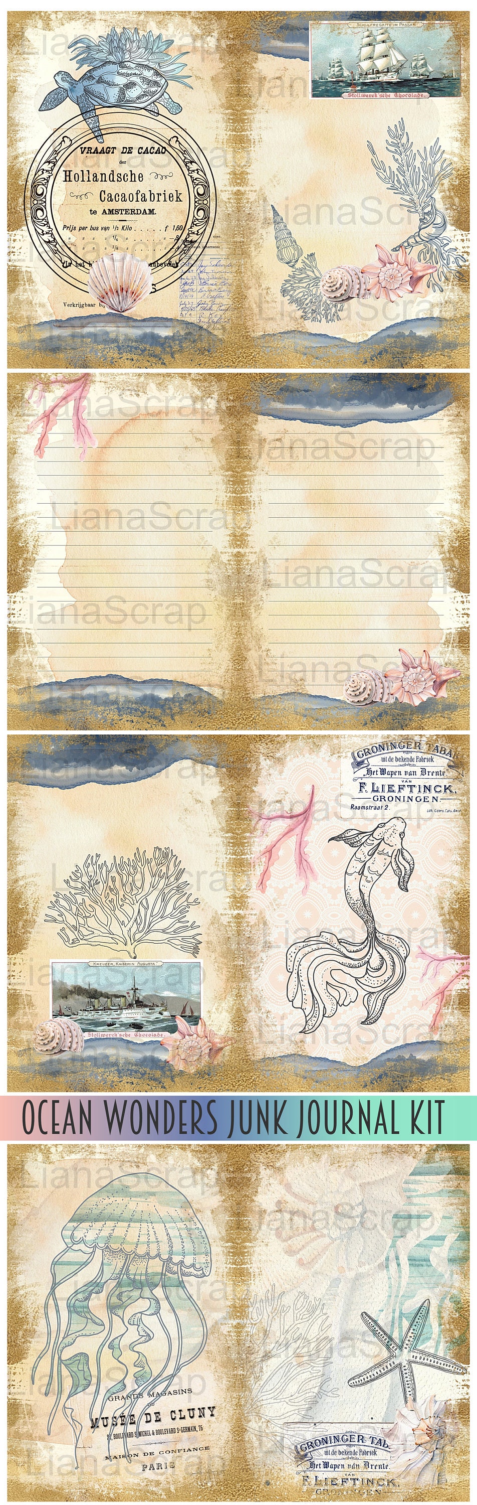 Ocean Wonders Junk Journal Kit Digital Ocean Printables - Etsy