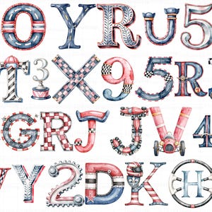 Race Car Alphabet 73 Clipart Bundle - Watercolor Letters Numbers ...