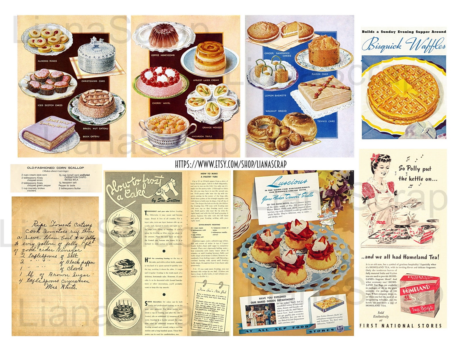 Vintage Cooking Ephemera Printables, Cooking and Baking Digital Collage ...