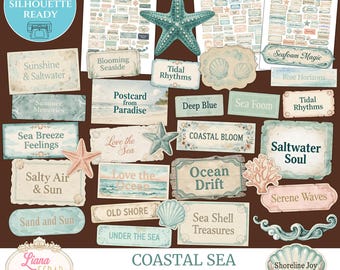 Coastal Sea Printable Labels, Vintage Beach Journal Labels, Ocean ...
