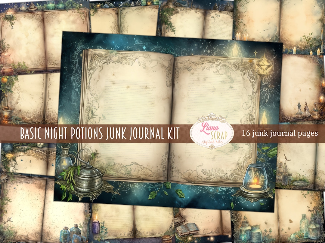 Basic Night Potions Digital Paper for Junk Journals, Old Paper Digital ...