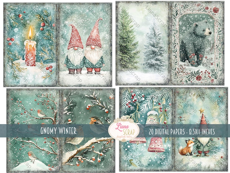 Gnomy Winter Junk Journal Paper, Magical Christmas Junk Journal, Gnome ...