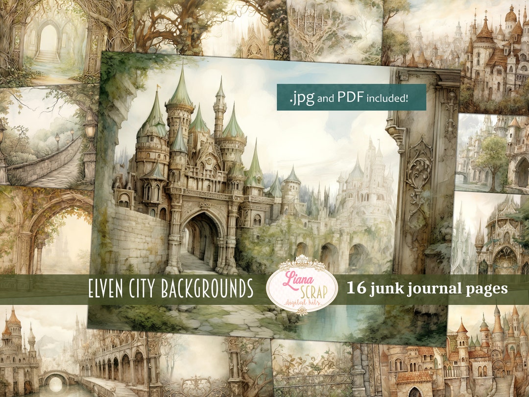 Elven City Digital Junk Journal Background, Elf Collage Printable ...