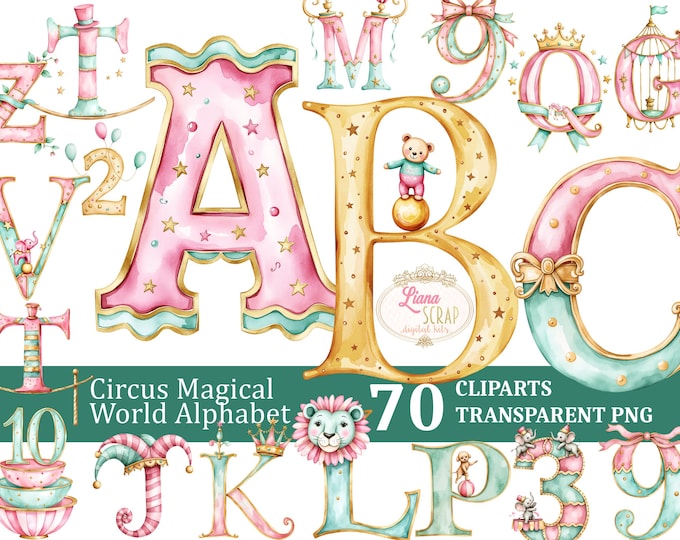 Vintage Circus Alphabet Clipart - 6 Inch Digital Circus Letters, Black ...