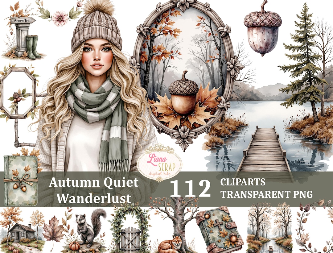 Autumn Watercolor Clipart Set – Fall Characters, Woodland PNG (112pc ...