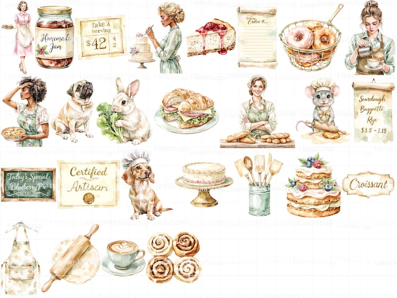 Watercolor Bakery Clipart Set – Baking & Pastries PNG Images (digital ...