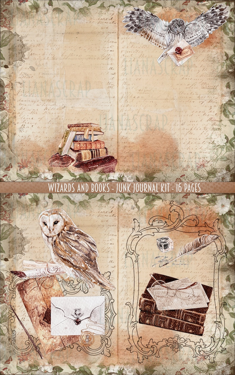 Wizards and Books Junk Journal Digital Kit Printable Wizard - Etsy