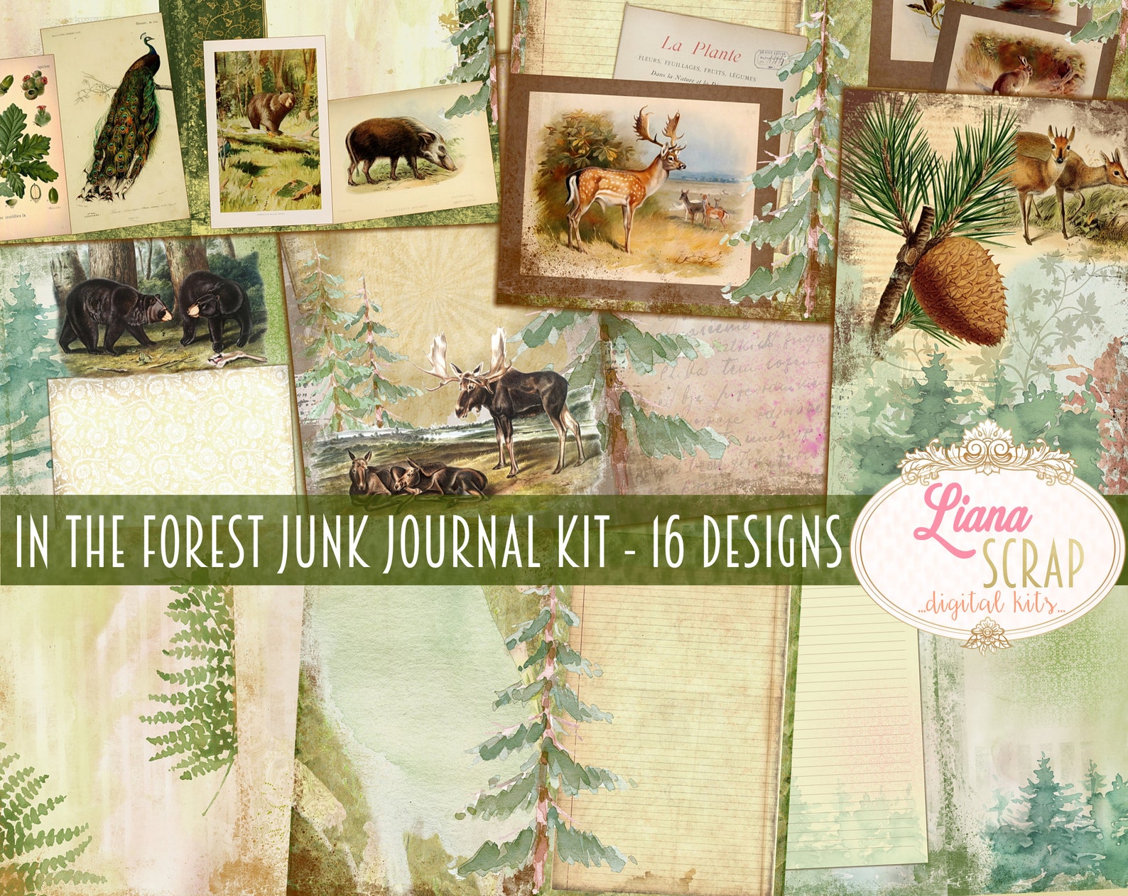In the Forest Junk Journal Digital Kit 16 Printable Collage - Etsy
