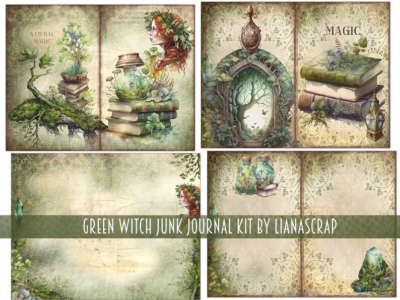 Green Witch Junk Journal Kit, Nature Spells, Collage Printables ...