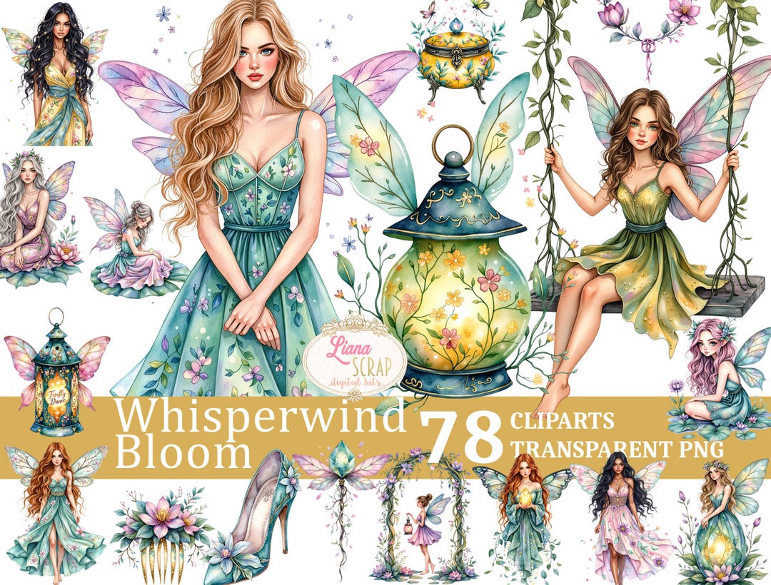 Watercolor Fairies Clipart Set – Floral Woodland PNG Graphics (78 ...