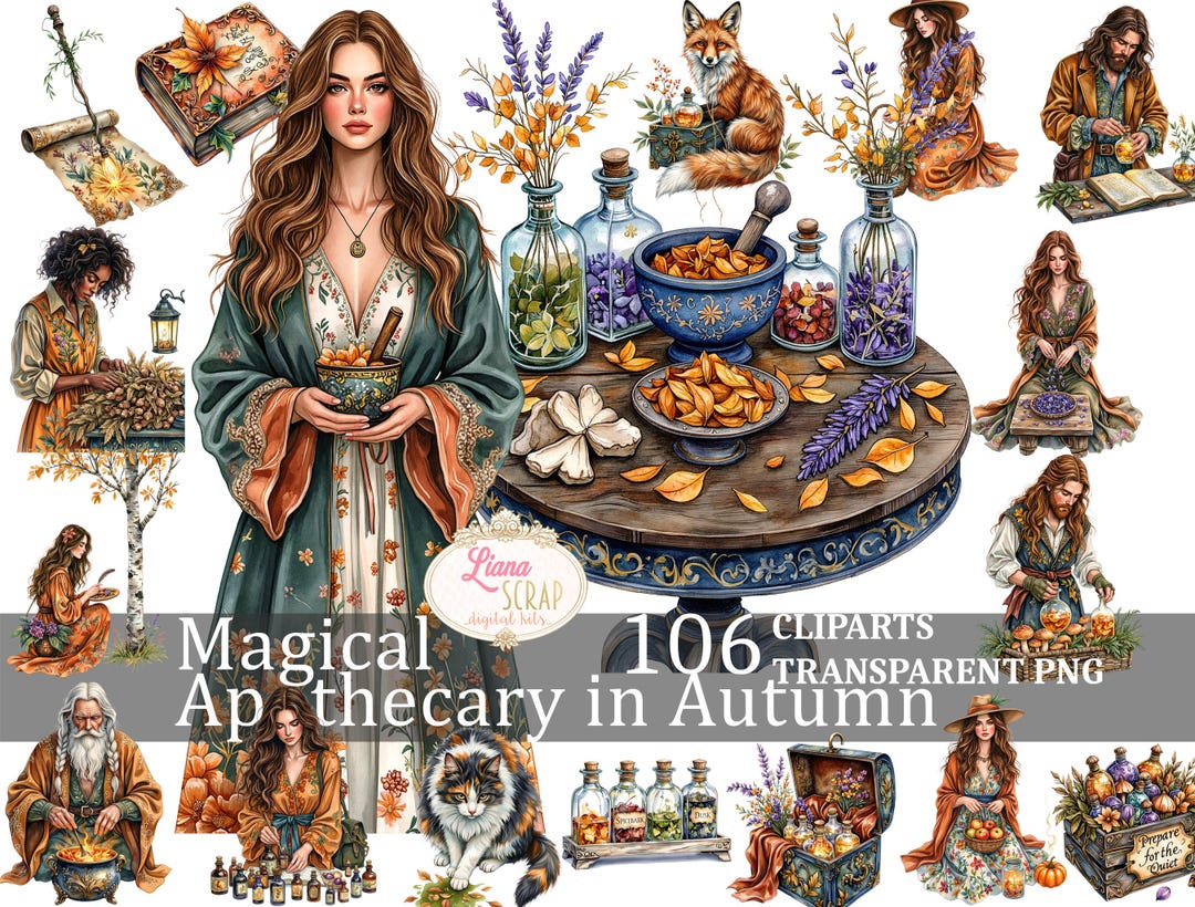 Magical Apothecary in Autumn 106 Clipart Set PNG Digital Art Autumnal ...