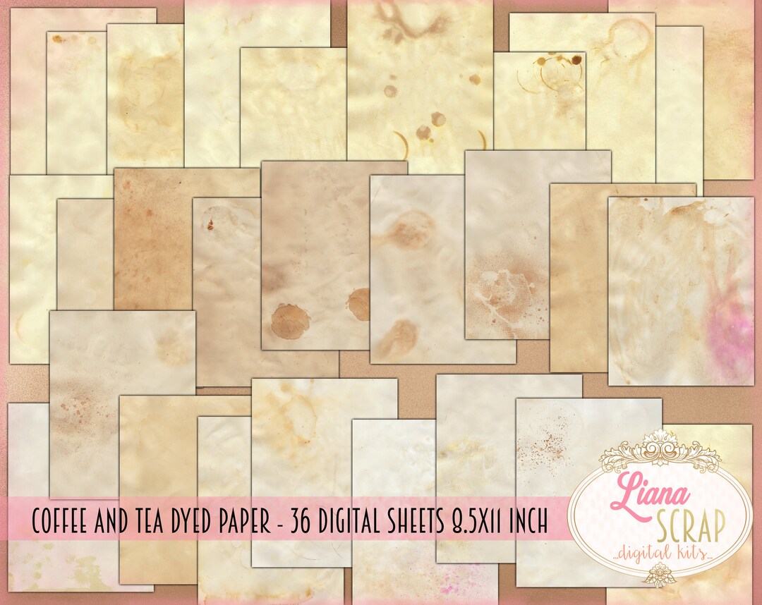 Tea and Coffee Dyed Paper, Digital Junk Journal 8.5x11 Inch Paper, 36 ...