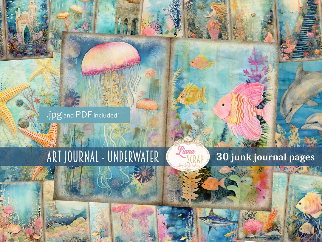 Art Journal Underwater, Digital Junk Journal, Summer Digital Paper ...
