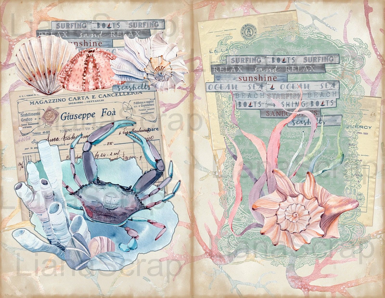 Sand and Sea Junk Journal Kit Beach Printables Seahorse - Etsy