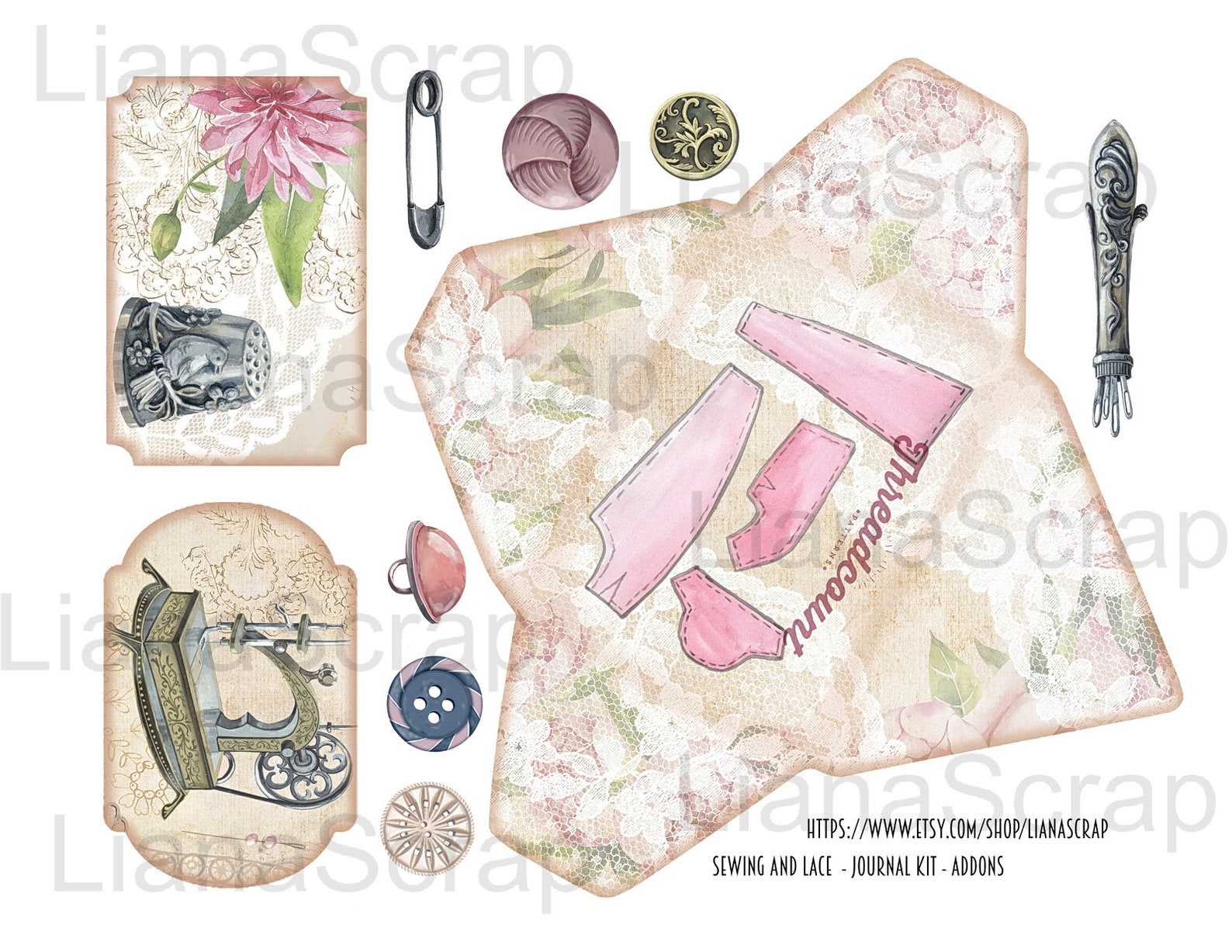 Sewing and Lace Ephemera Printables Sewing Digital Collage - Etsy