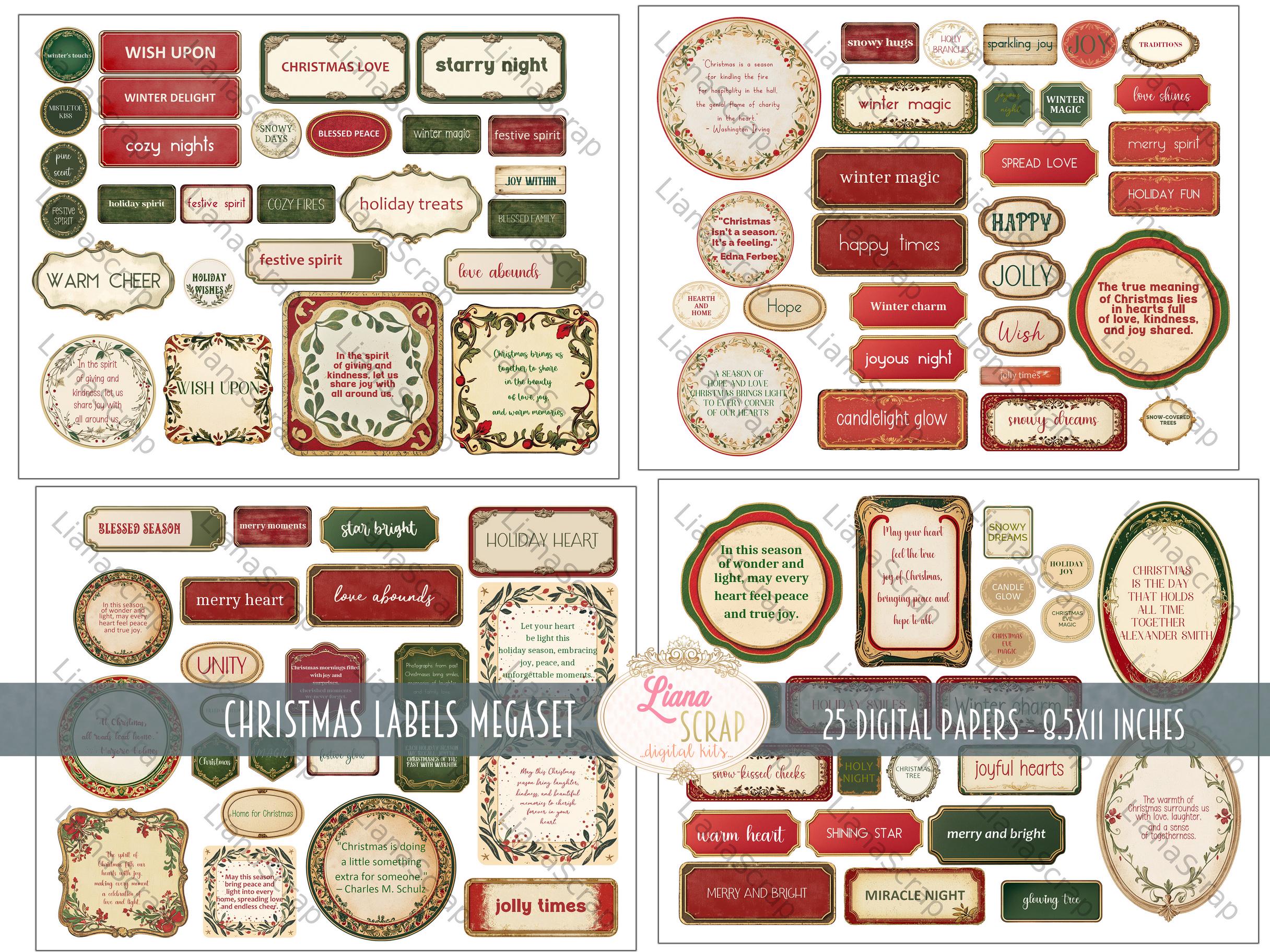 Christmas Labels Megaset, 25 Pages of Christmas Words and Sentiments ...