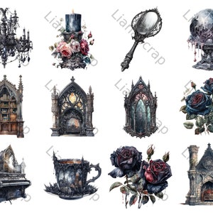 Dark Academia Clipart PNG Set, 36 Gothic Clipart, Commercial Use Clip ...