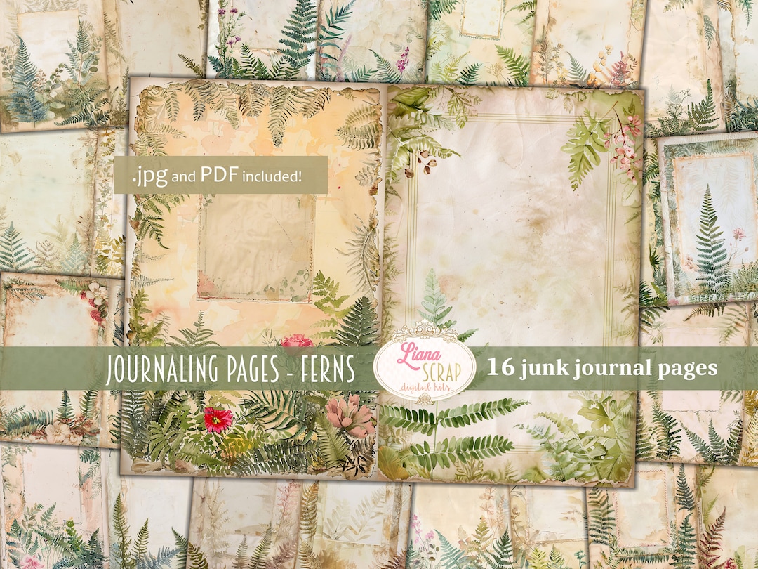 Journaling Pages - Ferns, Digital Junk Journal Background, Forest ...