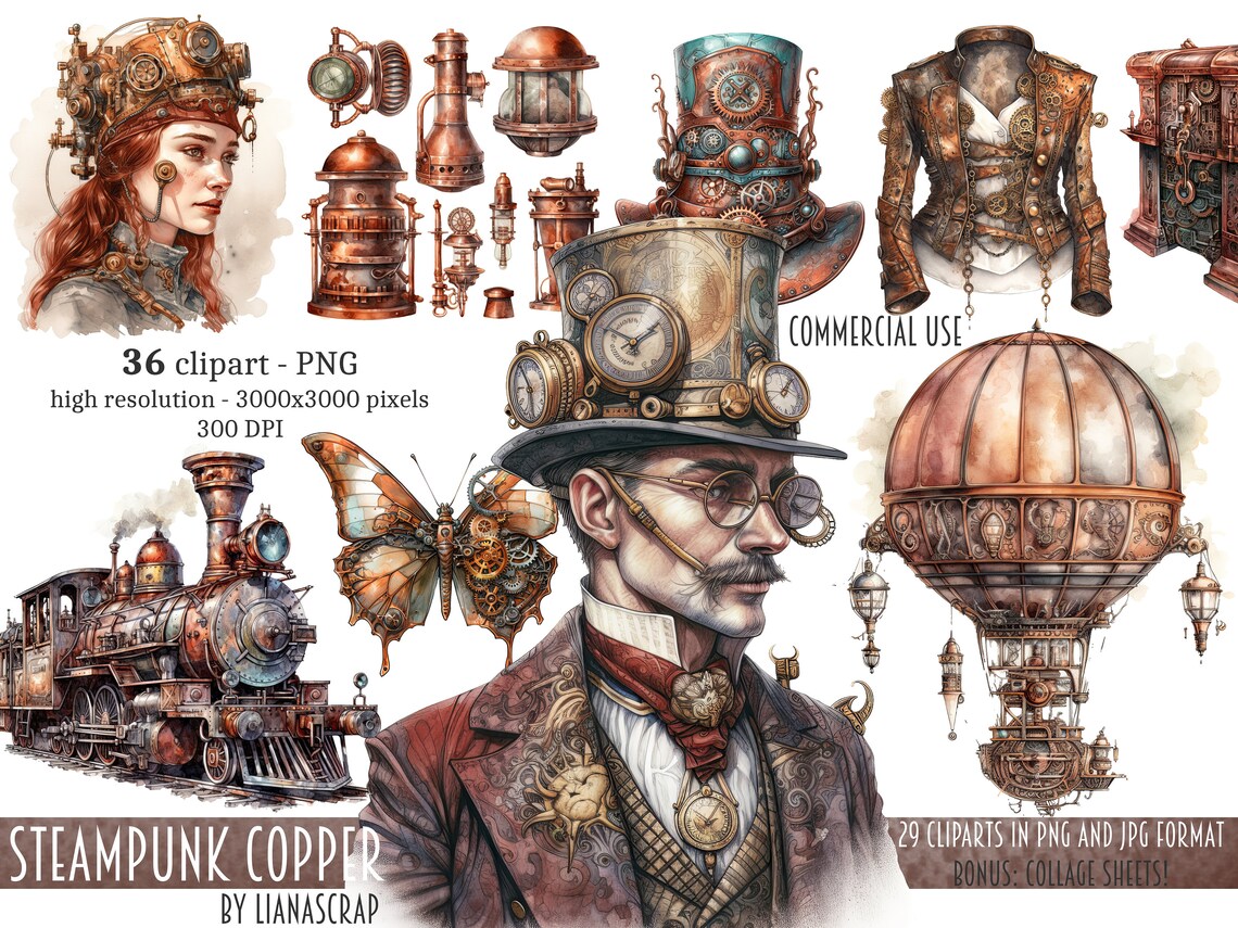 Steampunk Copper Clipart PNG Set 36 Steampunk Clipart - Etsy
