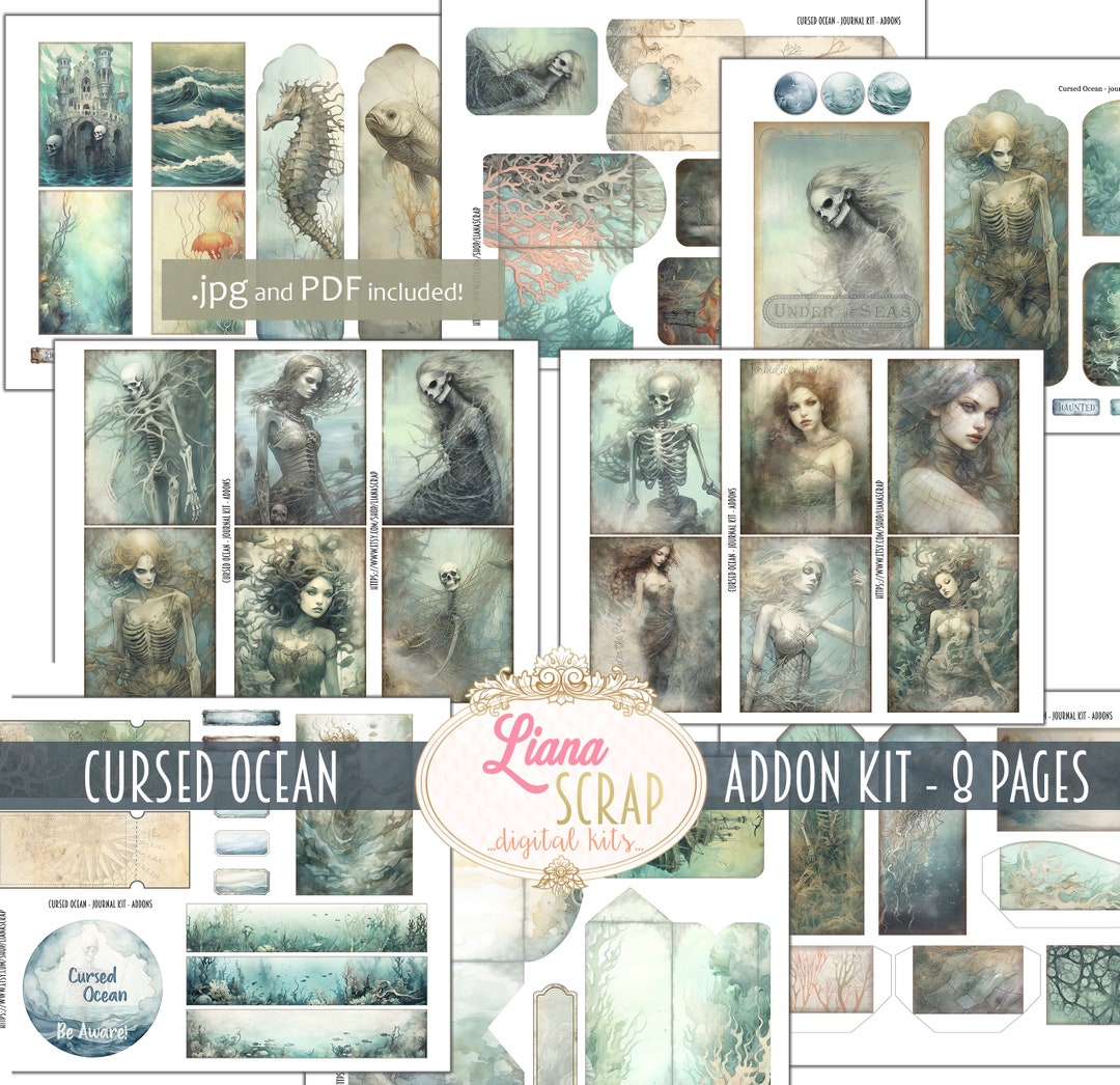 Cursed Ocean Digital Junk Journal ADDON Kit, Haunted Underwater Collage ...
