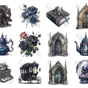 Dark Academia Clipart PNG Set, 36 Gothic Clipart, Commercial Use Clip ...