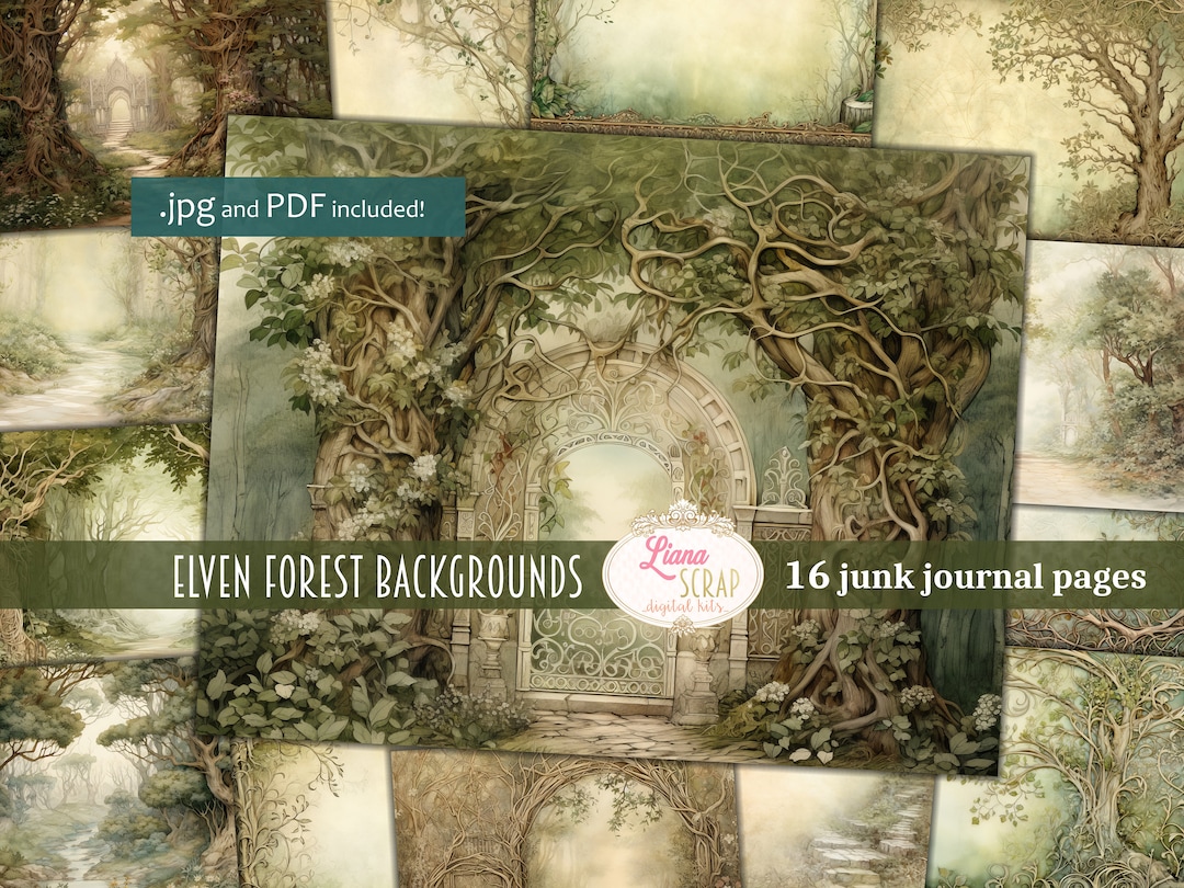 Elven Forest Digital Junk Journal Background, Elf Collage Printable ...