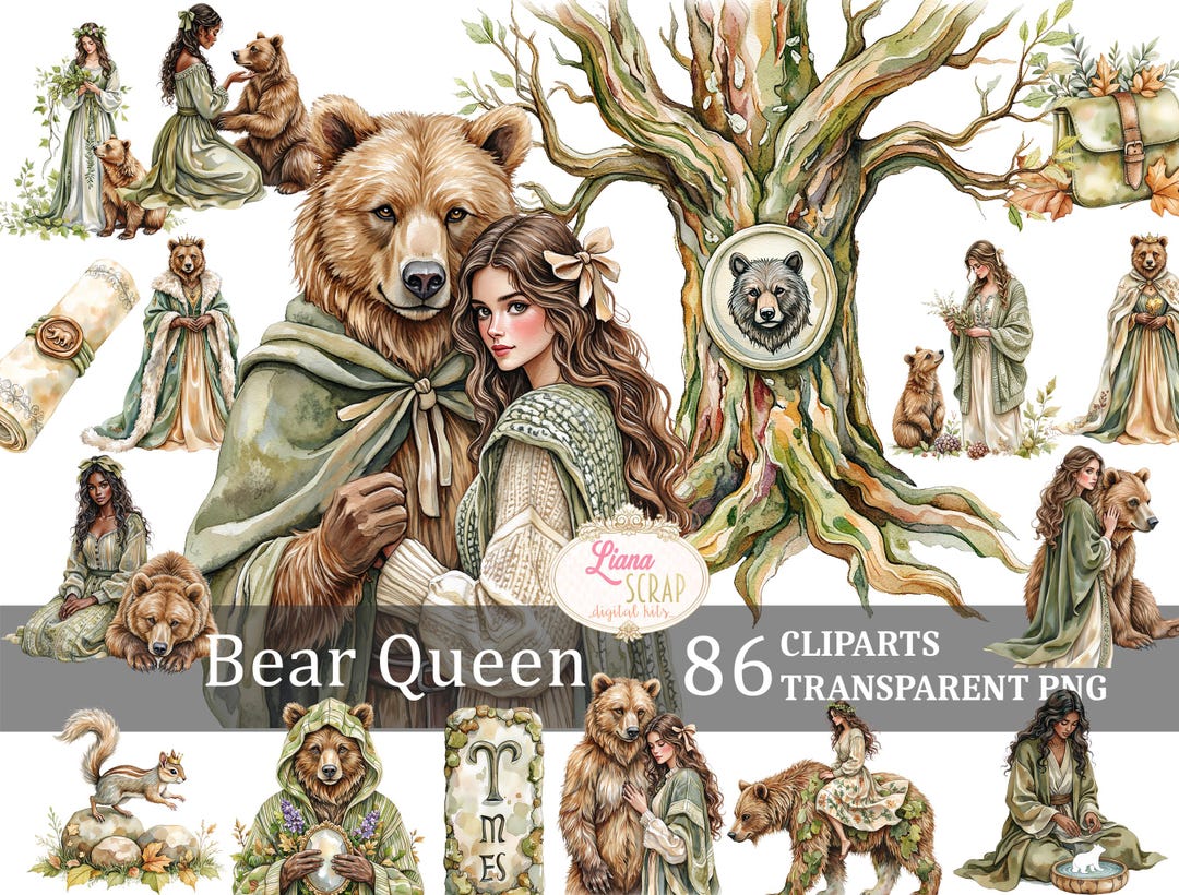 Bear Queen 86 Clipart PNG, Forest Bear Illustrations, Digital Planner ...