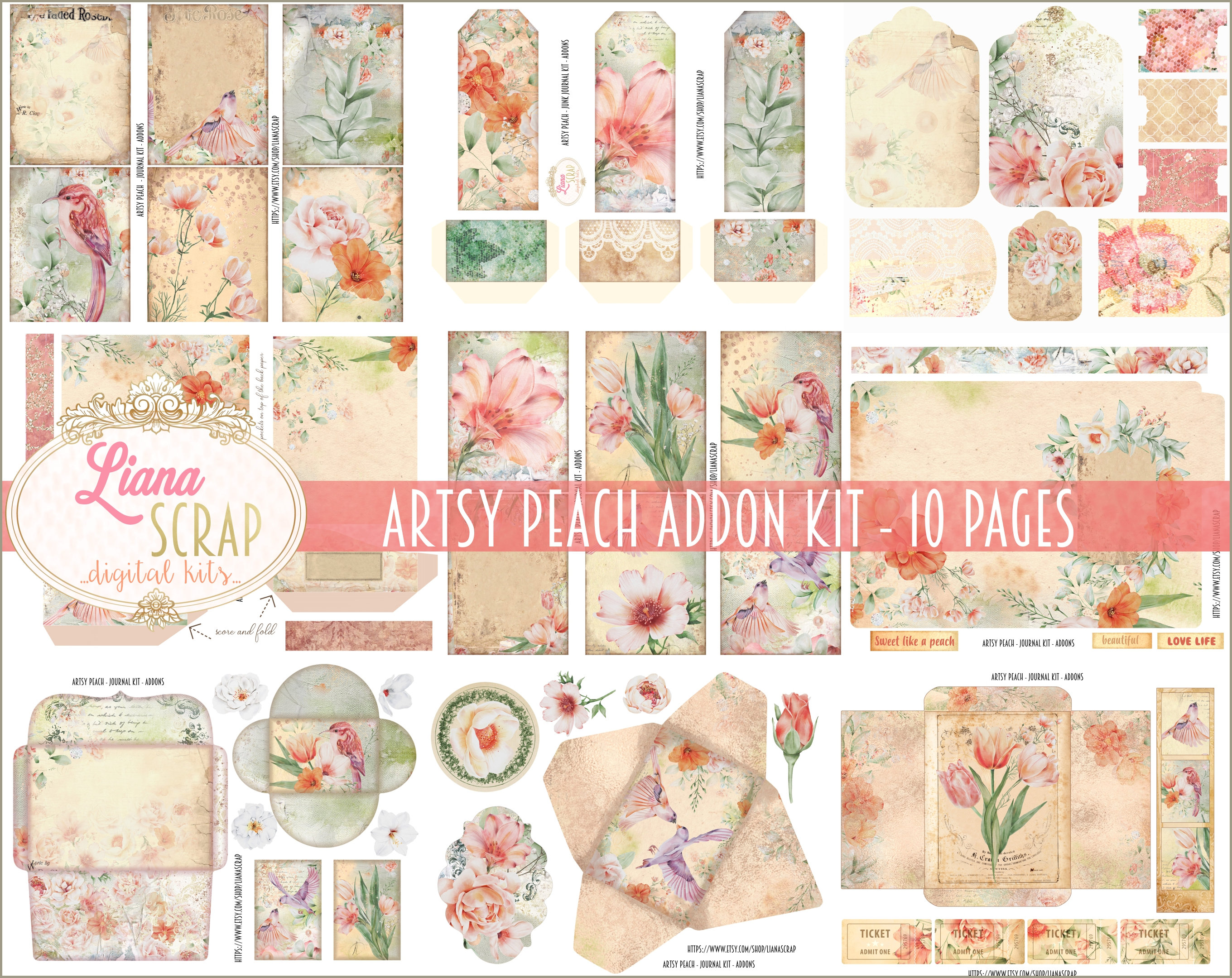 Artsy Peach Junk Journal Digital Kit Printable Flowers and - Etsy